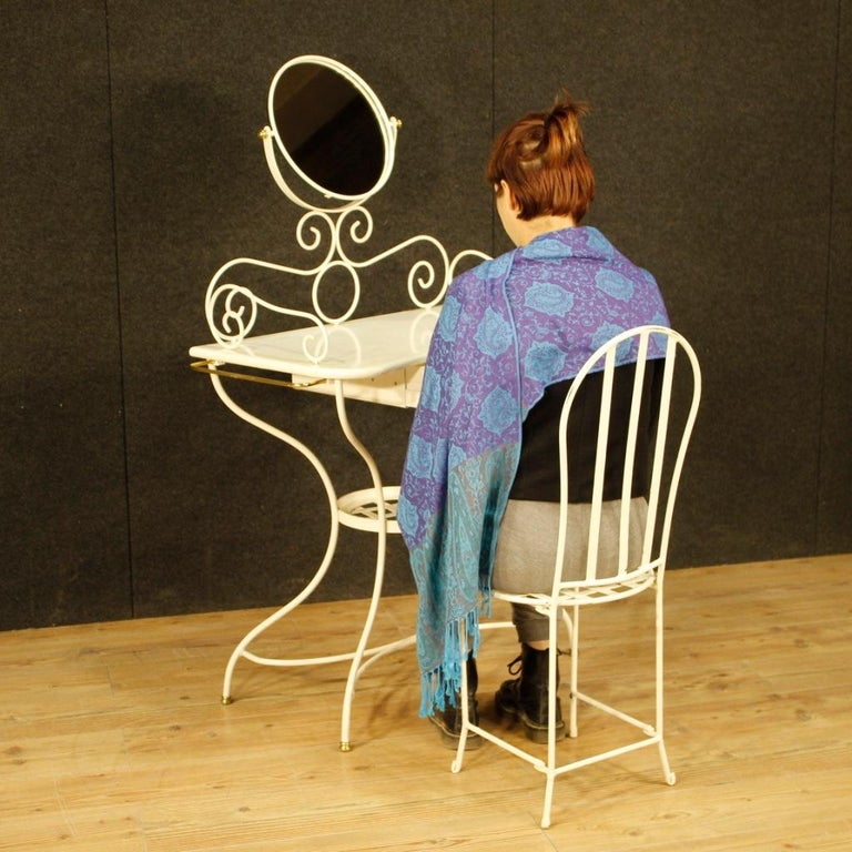 20th Century White Painted Iron Italian Dressing Table with Chair, 1960 ...