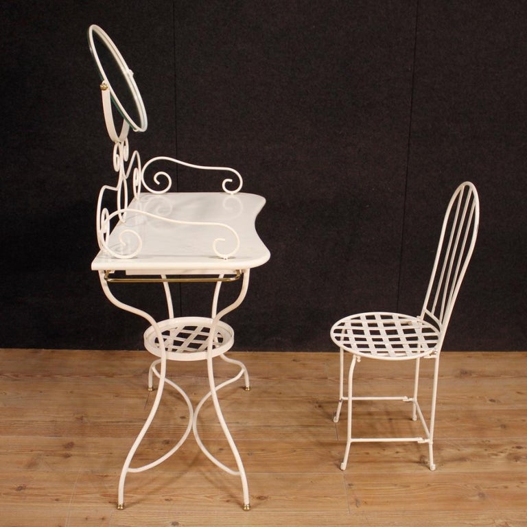 20th Century White Painted Iron Italian Dressing Table with Chair, 1960 ...