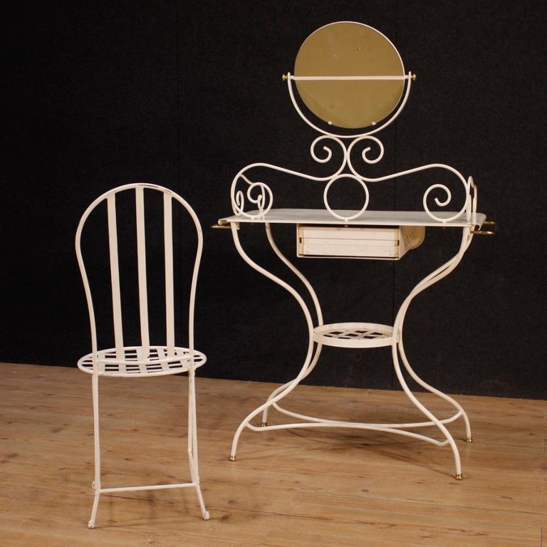 20th Century White Painted Iron Italian Dressing Table with Chair, 1960 ...