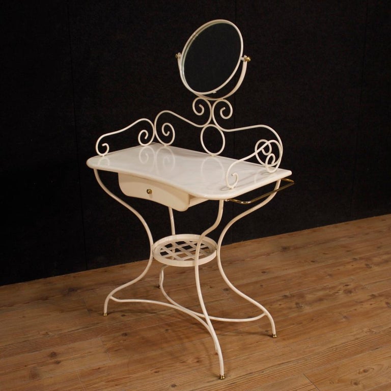 20th Century White Painted Iron Italian Dressing Table with Chair, 1960 ...