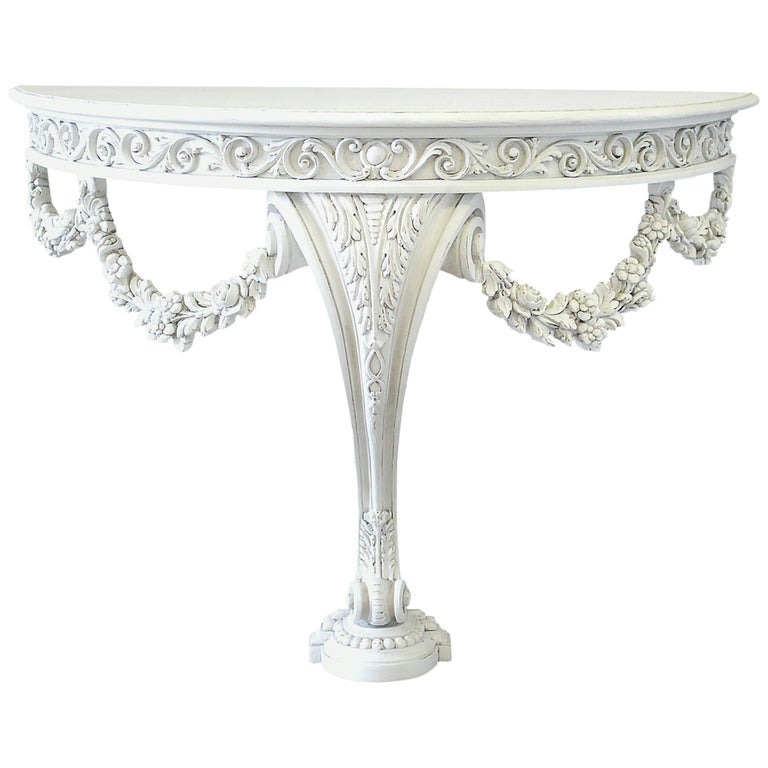 20th Century White Painted Rose Swag Console Table at 1stDibs
