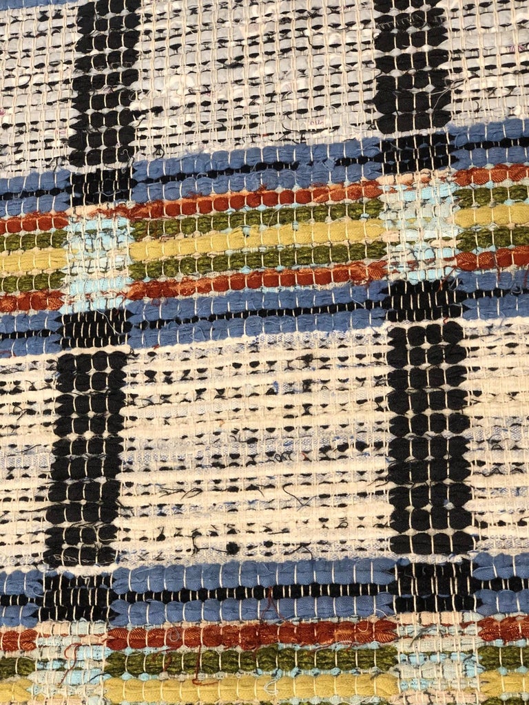 20th Century White Yellow Red Squared Swedish Rag handwoven Rug Folk ...