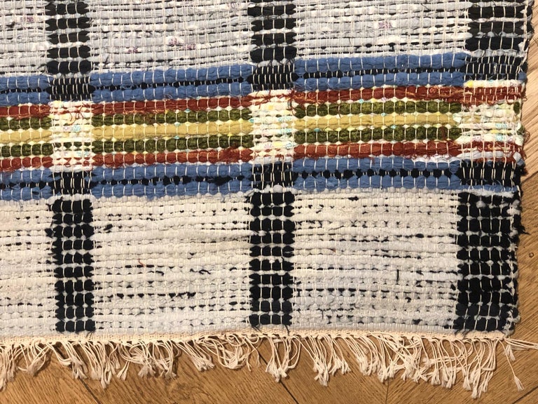 20th Century White Yellow Red Squared Swedish Rag handwoven Rug Folk ...