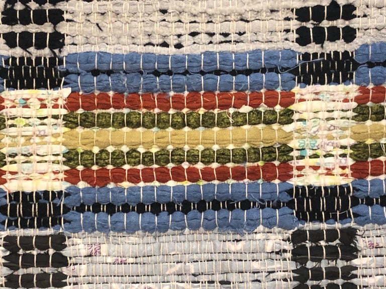 20th Century White Yellow Red Squared Swedish Rag handwoven Rug Folk ...