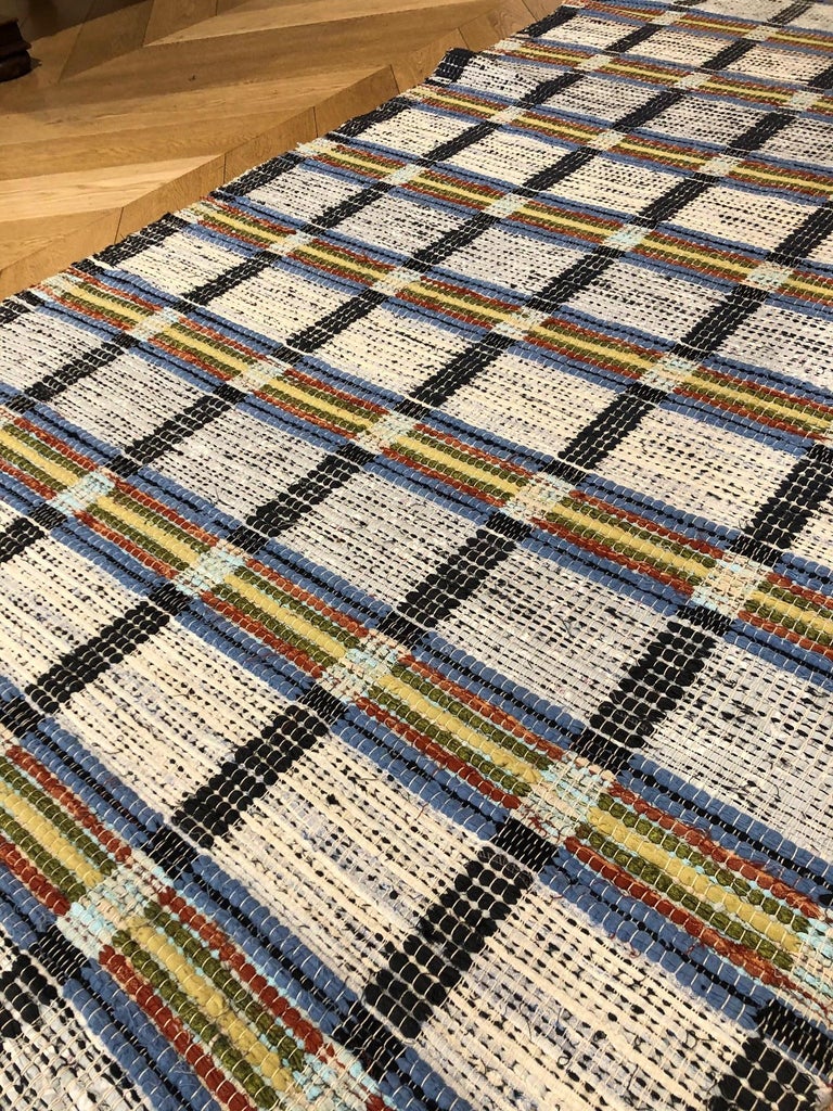 20th Century White Yellow Red Squared Swedish Rag handwoven Rug Folk ...