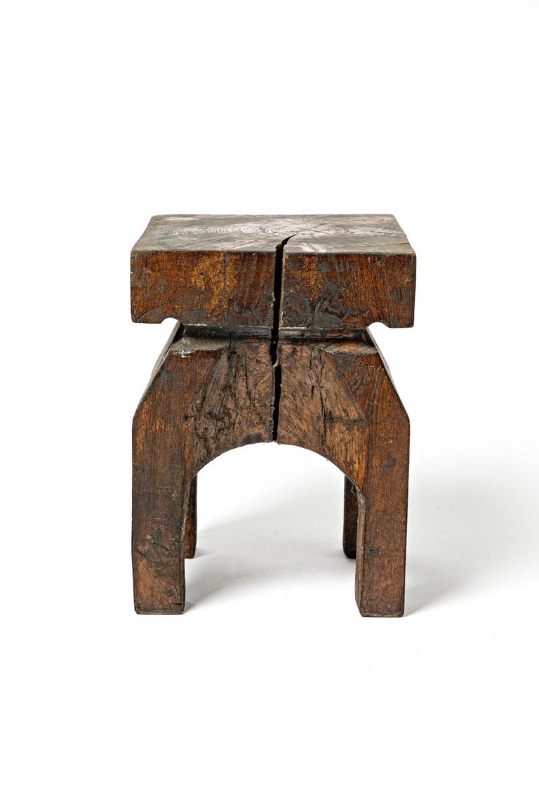 20th Century Wood Sculptural Stool Brown Free Forme Unique Piece, 1950 ...