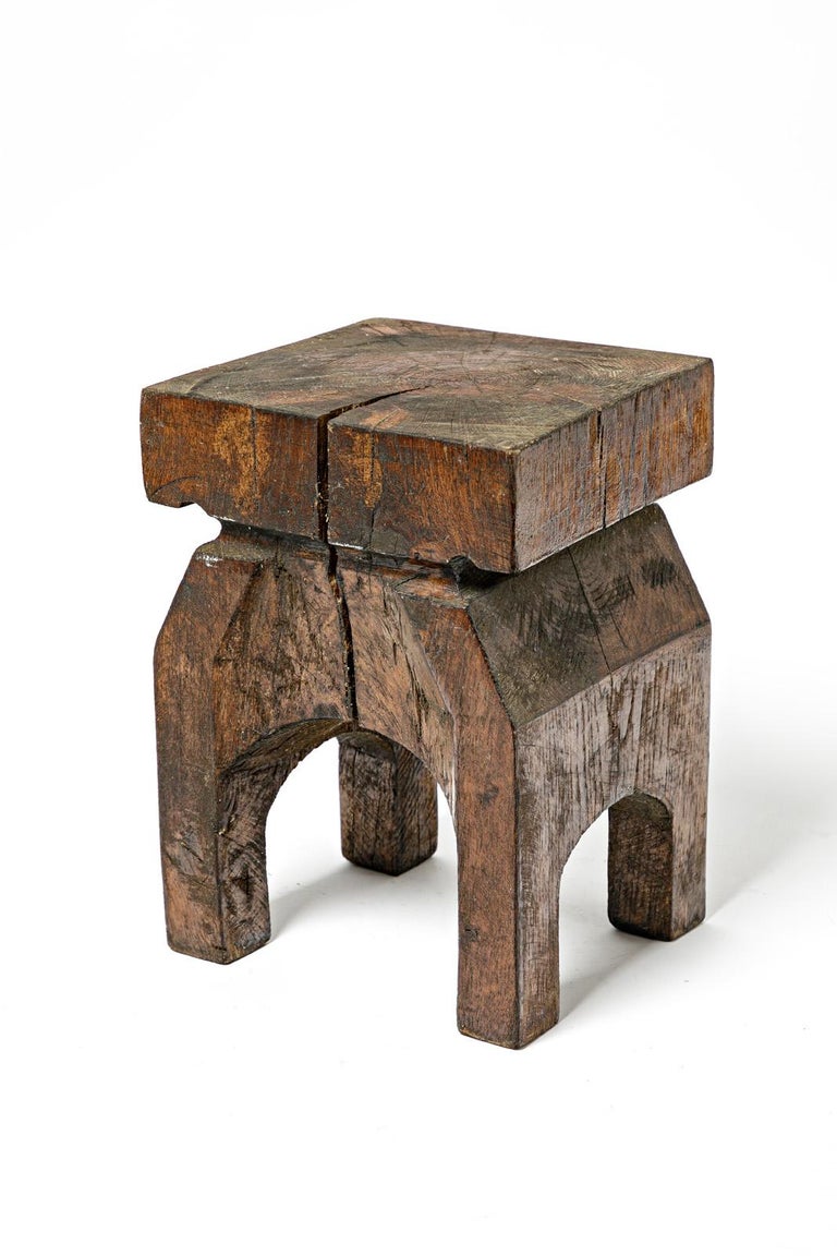 20th Century Wood Sculptural Stool Brown Free Forme Unique Piece, 1950 ...