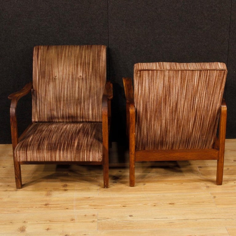 20th Century Wood with Stripped Fabric Italian Design Armchairs, 1970 ...