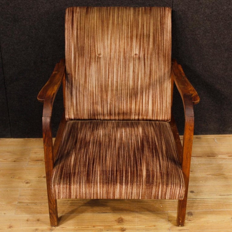 20th Century Wood with Stripped Fabric Italian Design Armchairs, 1970 ...