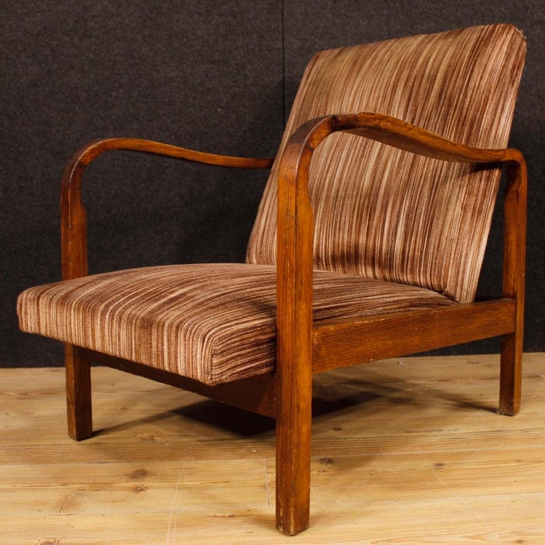 20th Century Wood with Stripped Fabric Italian Design Armchairs, 1970 ...