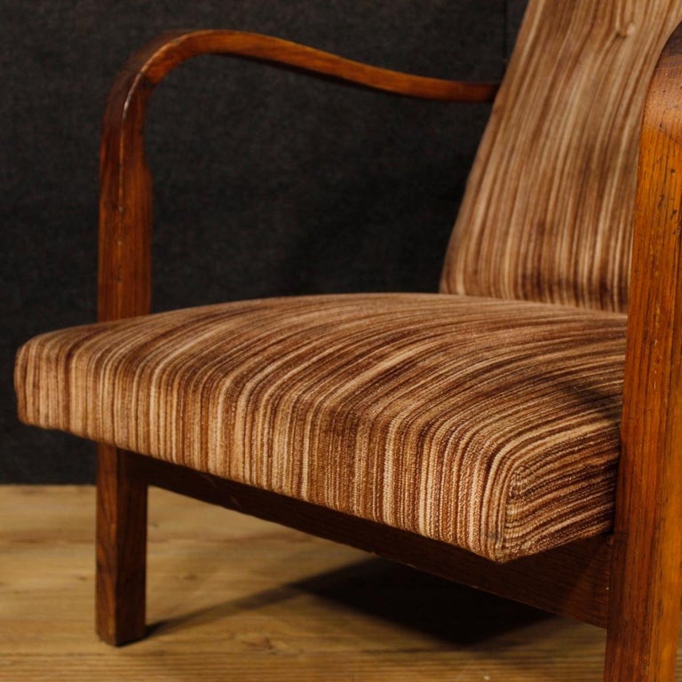 20th Century Wood with Stripped Fabric Italian Design Armchairs, 1970 ...