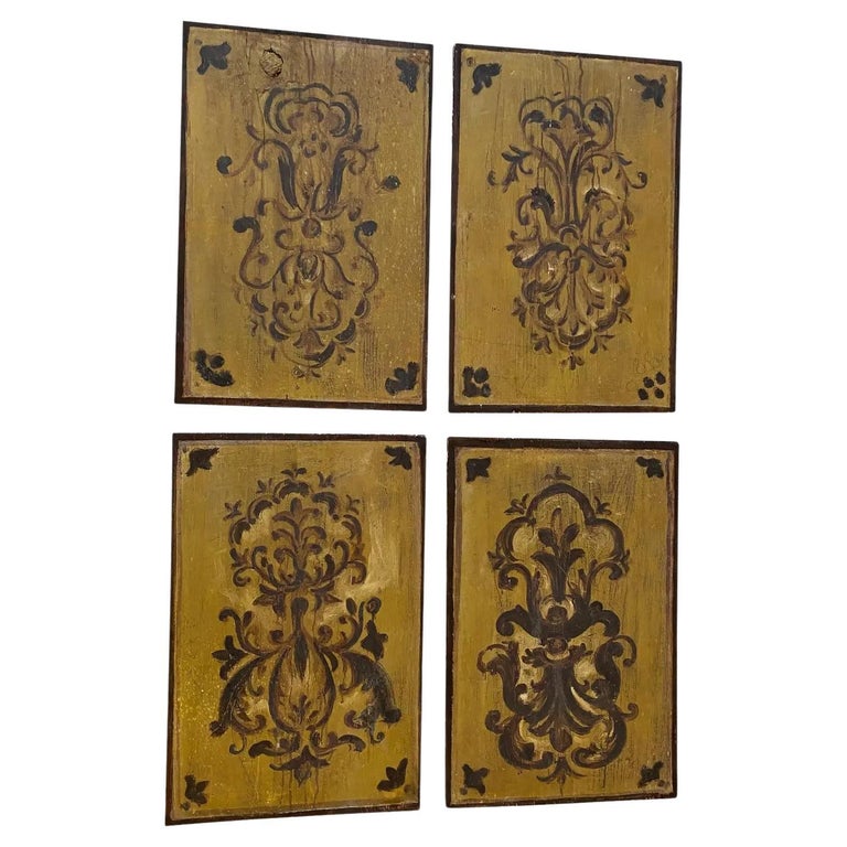 20th Century Wooden Panels Decorated in Ocher Tones, Set of 4 For Sale ...