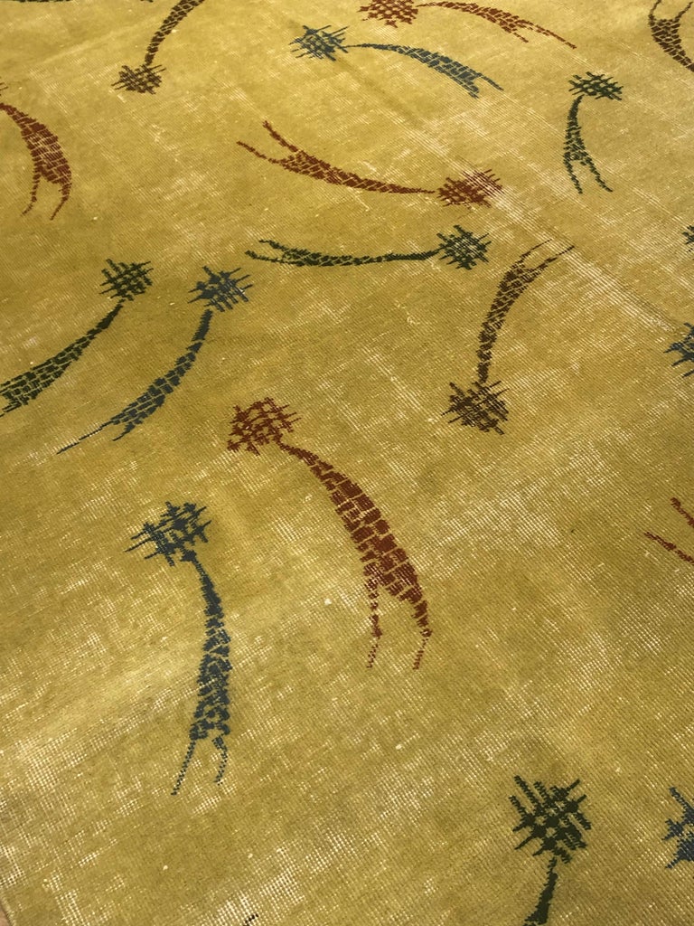 20th Century Yellow with Falling Stars Turkish Rug Designed by Zeki ...