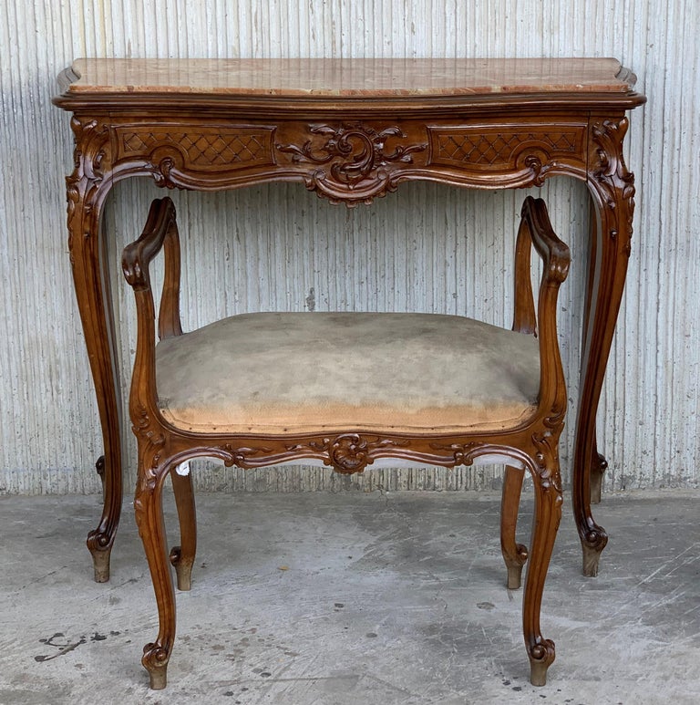 20th French Century Marble Top Walnut Console Table with Drawer For ...