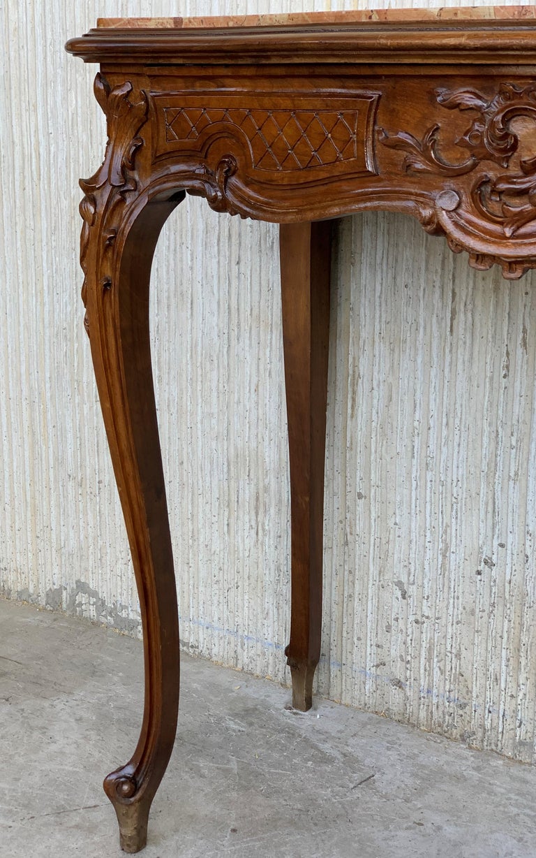 20th French Century Marble Top Walnut Console Table with Drawer For ...
