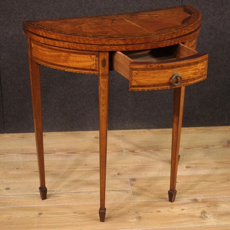 20th Inlaid Wood English Louis XVI Style Half Moon Console Table, 1920 ...
