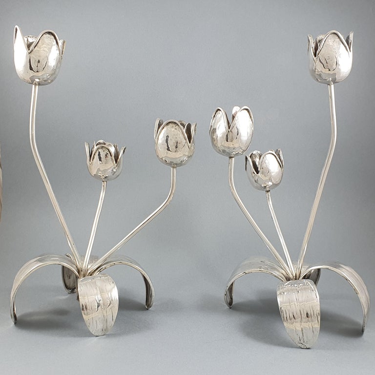 20th Italian Solid Silver Candlesticks by Arrigo Finzi For Sale at 1stDibs