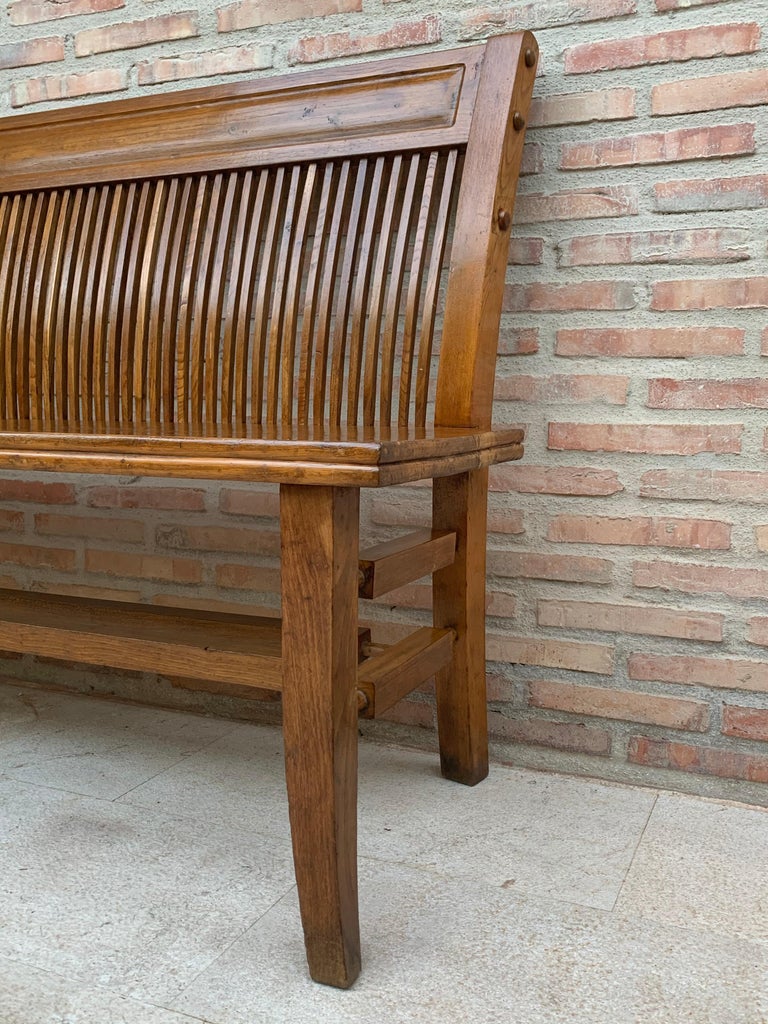 Mid-20th Century Modern Bench in Walnut with Bars Back and Wood Seat ...