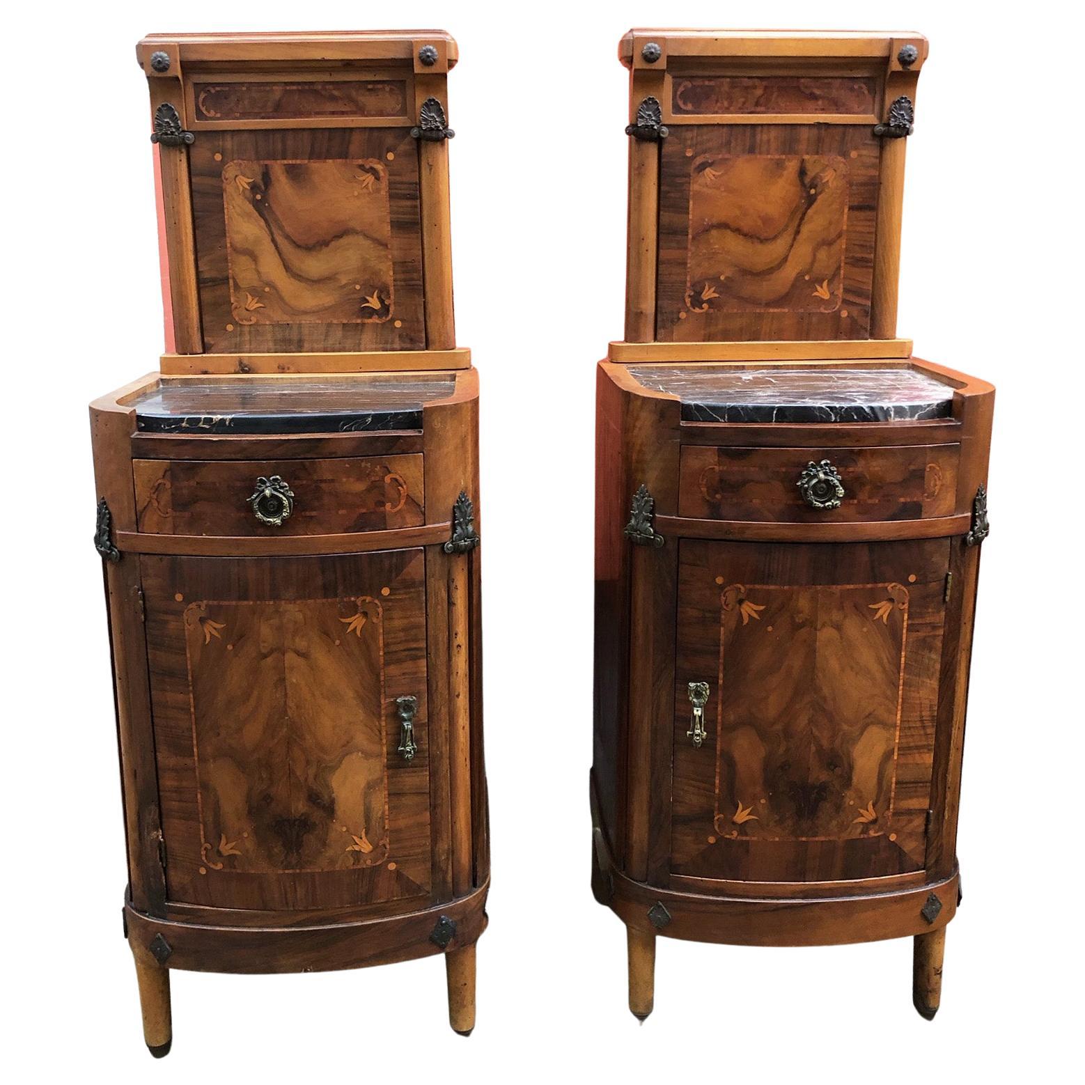 20th Century Pair of Original Italian Night Stands with Green Glass ...