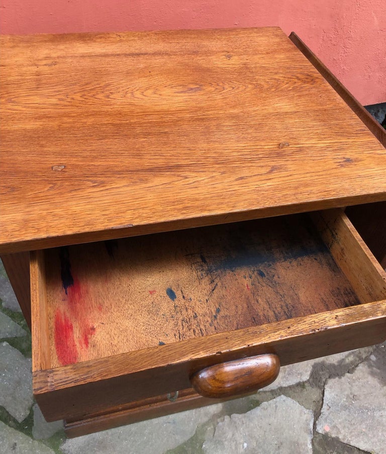 20th Sideboard Table in Solid Oak with Rolling Shutter and Internal Top ...