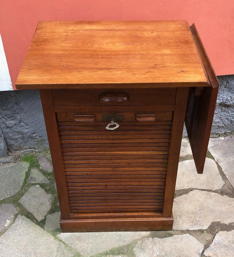 20th Sideboard Table in Solid Oak with Rolling Shutter and Internal Top ...