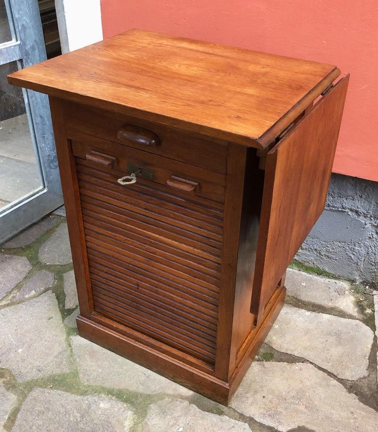 20th Sideboard Table in Solid Oak with Rolling Shutter and Internal Top ...