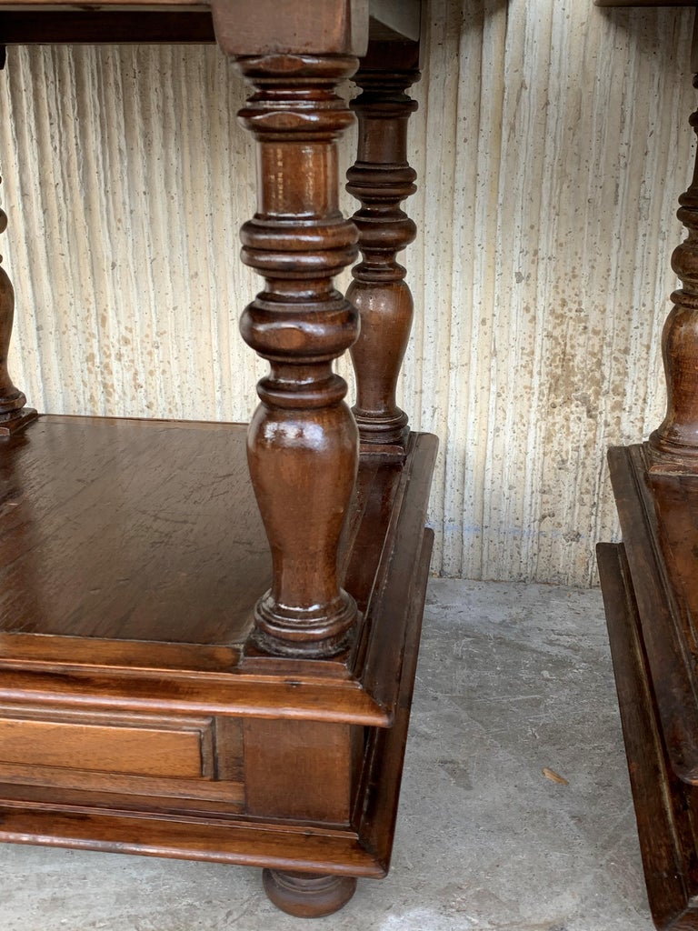 Spanish Colonial Pair of Square Solid Walnut Coffee Tables with Low ...
