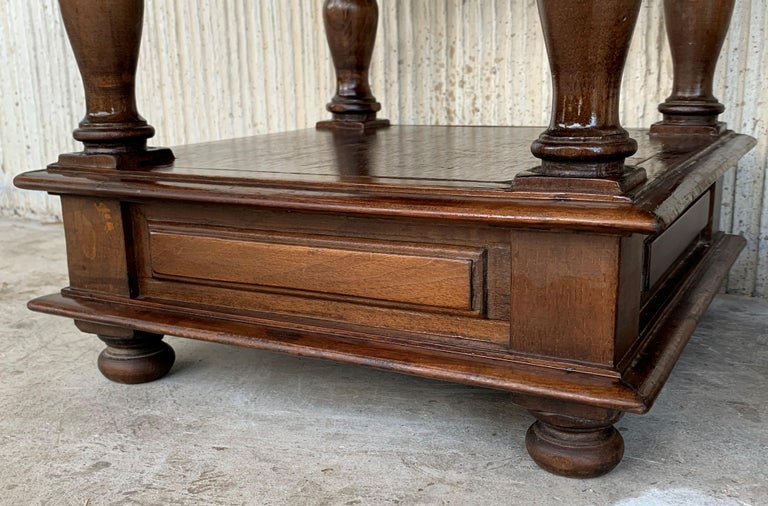 Spanish Colonial Pair of Square Solid Walnut Coffee Tables with Low ...