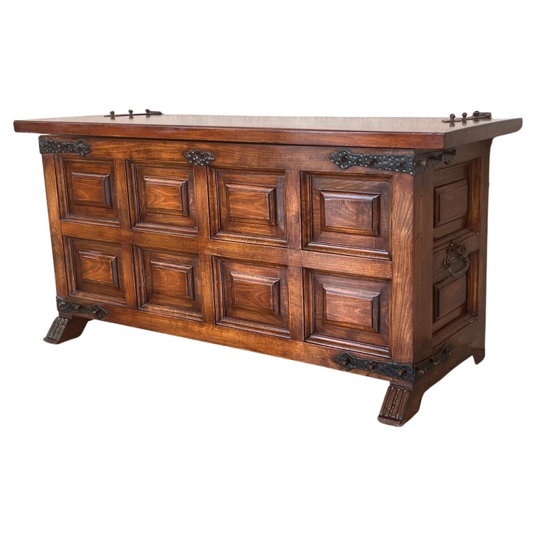 20th Spanish Trunk, Blanket Chest with Raised Wooden Panels and Iron ...