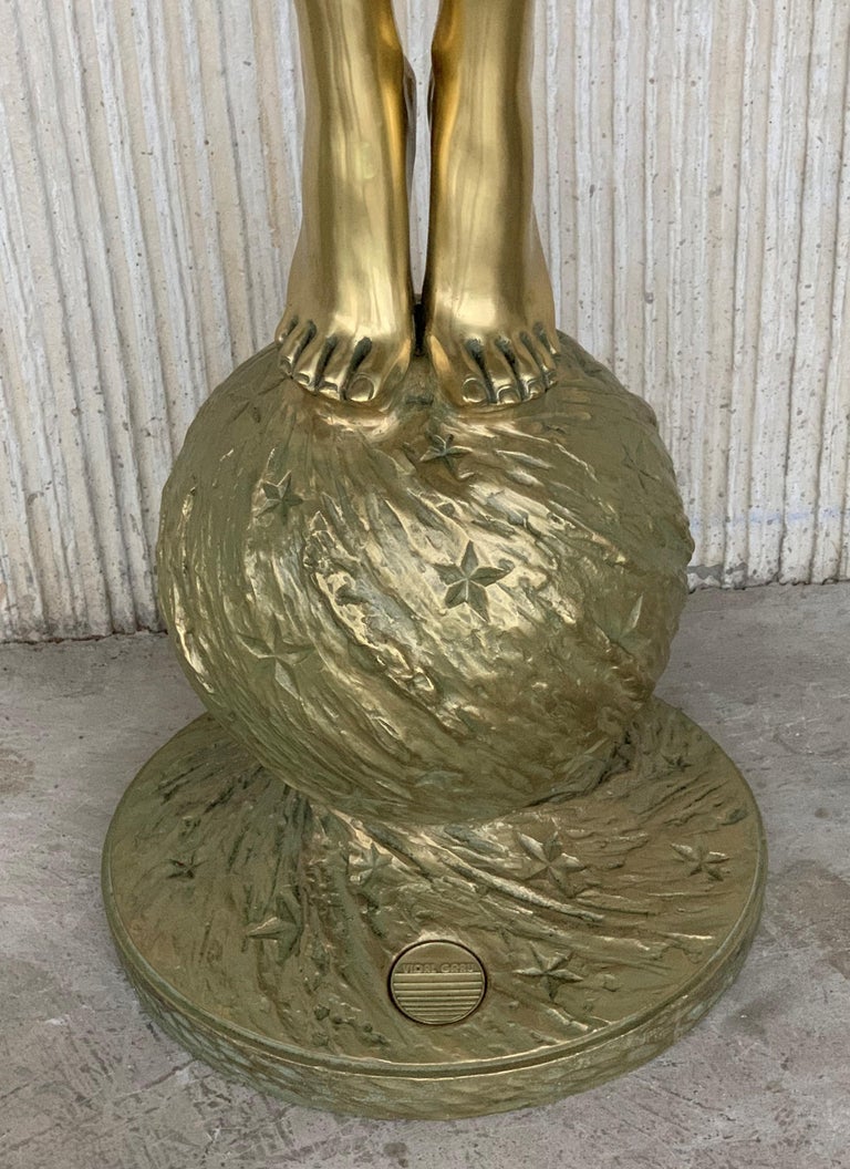 20th C. Vidal Grau ***77" Real Size Art Noveau Gilt Bronze WomanClock ...