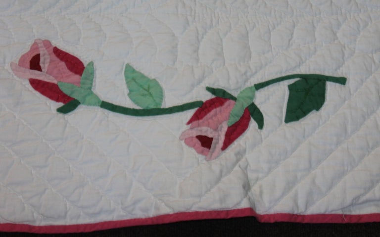 20thc Applique Roses Quilt For Sale at 1stDibs