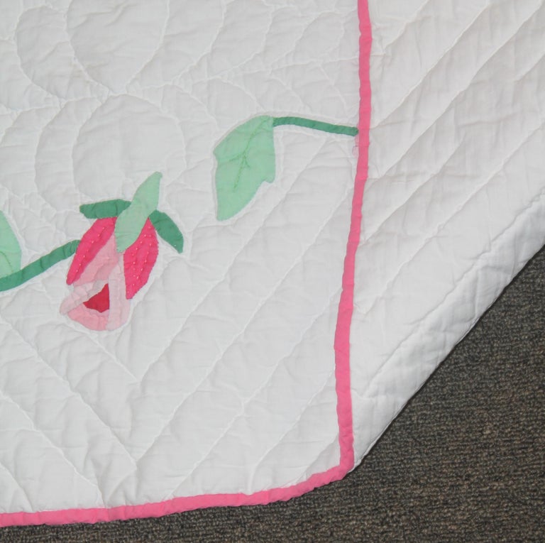 20thc Applique Roses Quilt For Sale at 1stDibs