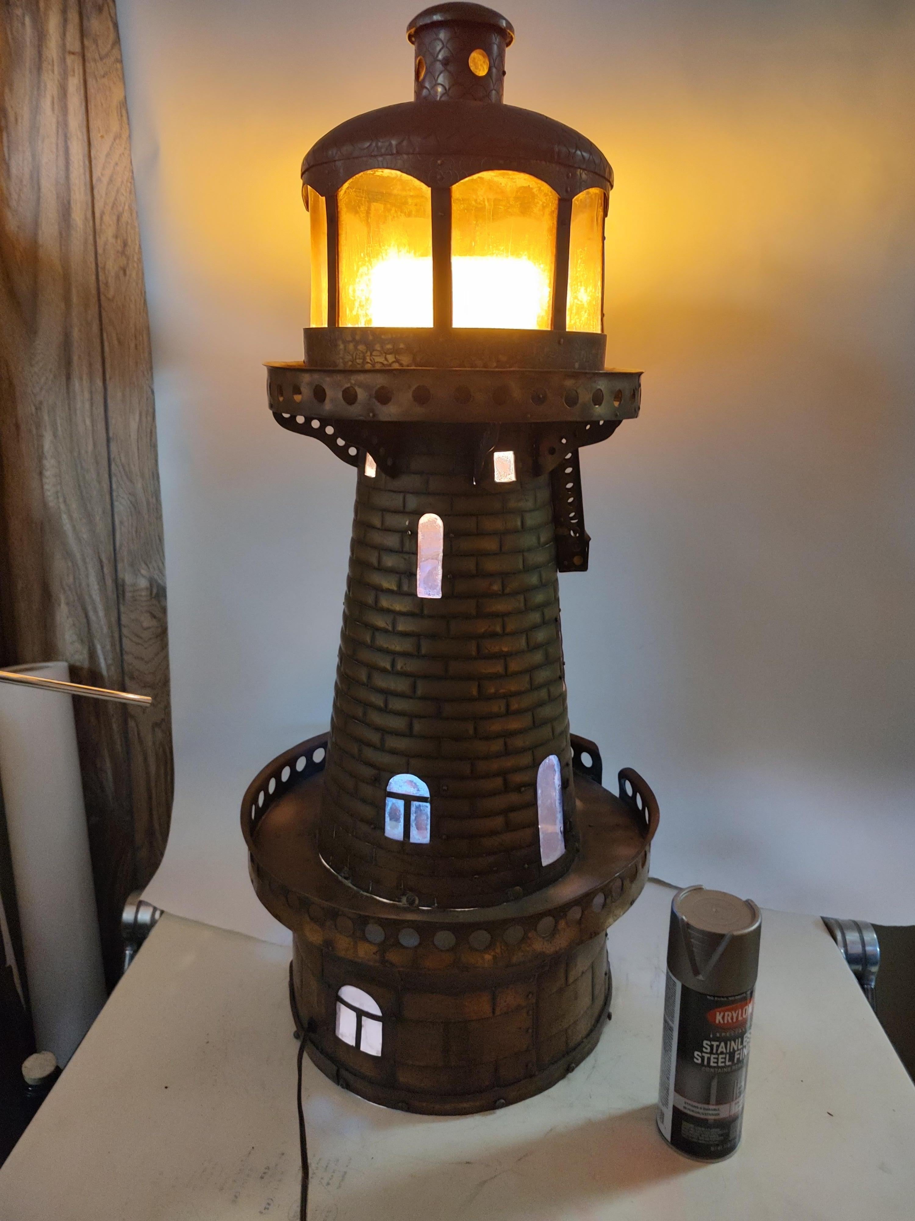 20th C, Hand Crafted Tall Copper Electrified Lighthouse Table Lamp For ...