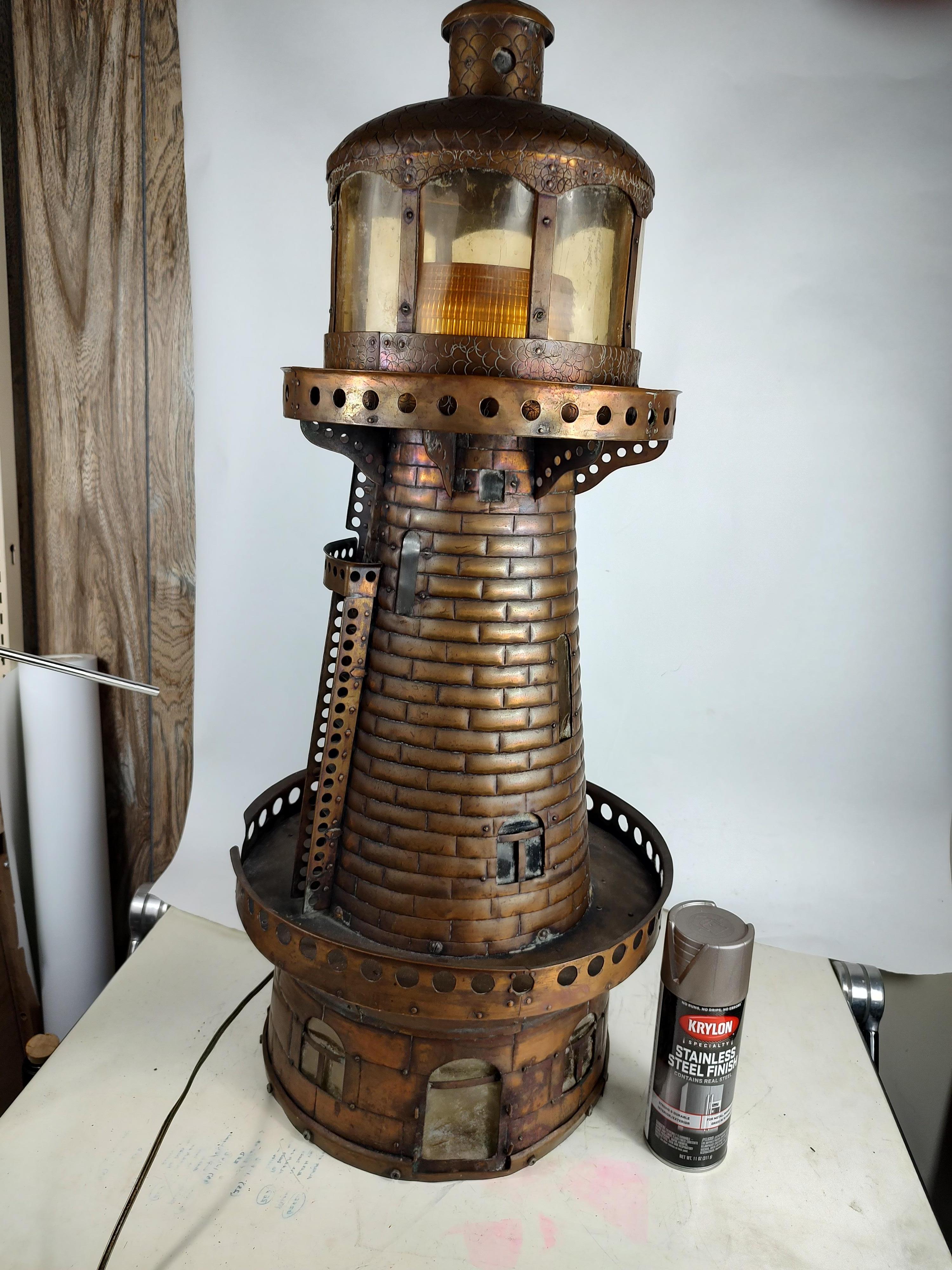 20th C, Hand Crafted Tall Copper Electrified Lighthouse Table Lamp For ...