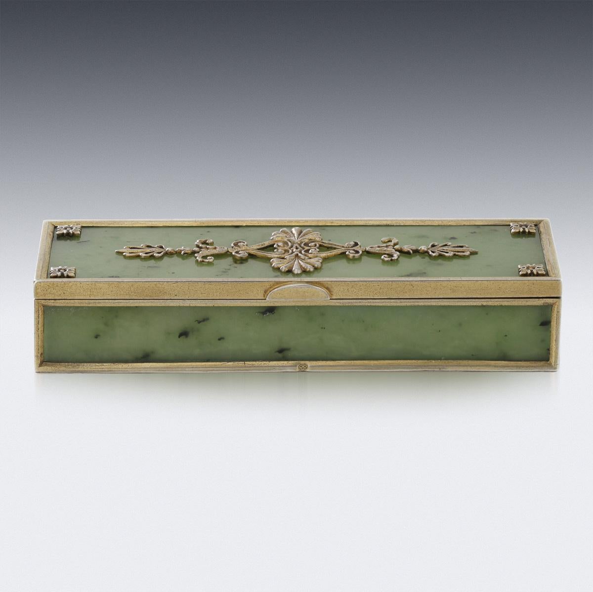 20th Century Russian Faberge Solid Silver-Gilt and Jade Box, circa 1900 ...