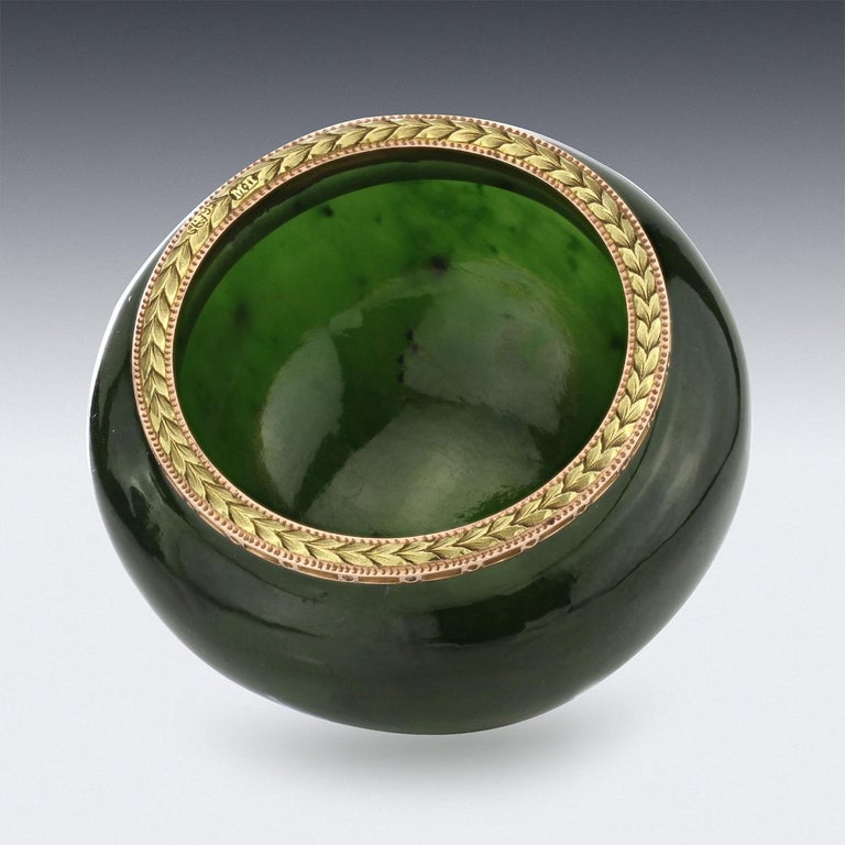 20th Century Russian Fabergé Solid Silver-Gilt and Nephrite Bowl, circa ...