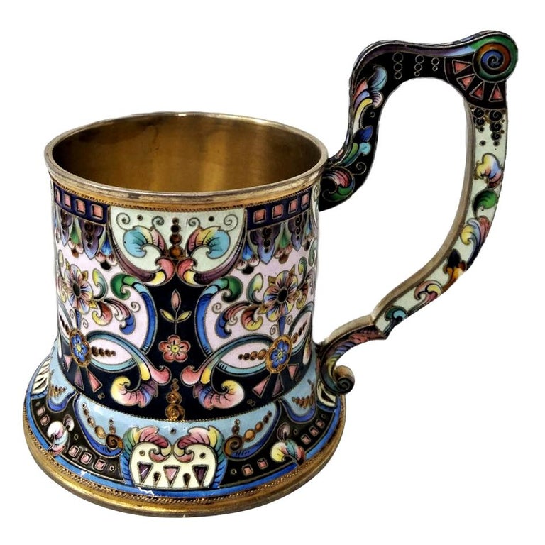 20th Century Russian Silver-Gilt and Enamel Tea Glass Holder, 6th Artel ...