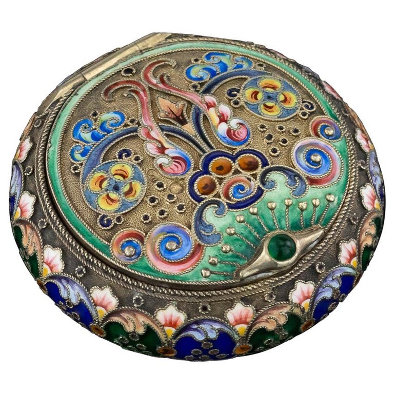 20thC Russian Solid Silver and Pictorial Enamel Pill Box, 11th Artel, c ...