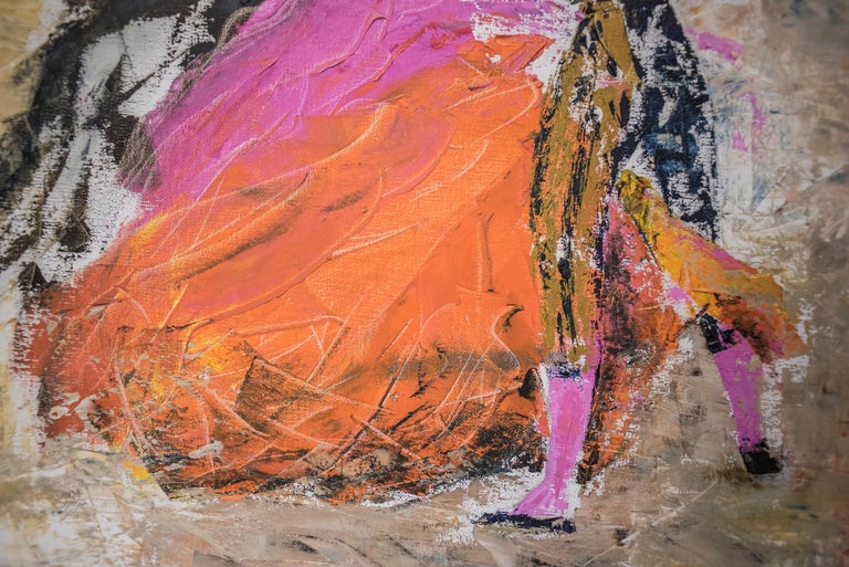 20th Century Expresionist Orange Pink Oiloncanvas Bullfighter, 1990 ...