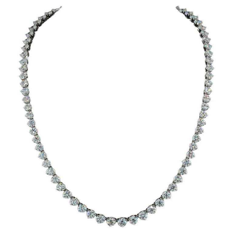 21 Carat Tennis Necklace in with 3-Prong Set Round Diamonds For Sale at ...