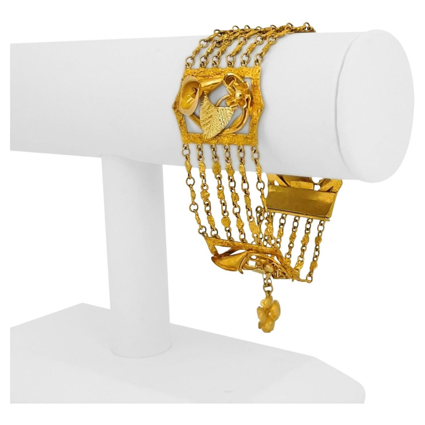 Italian Fancy Gold Wide Link Bracelet For Sale at 1stDibs