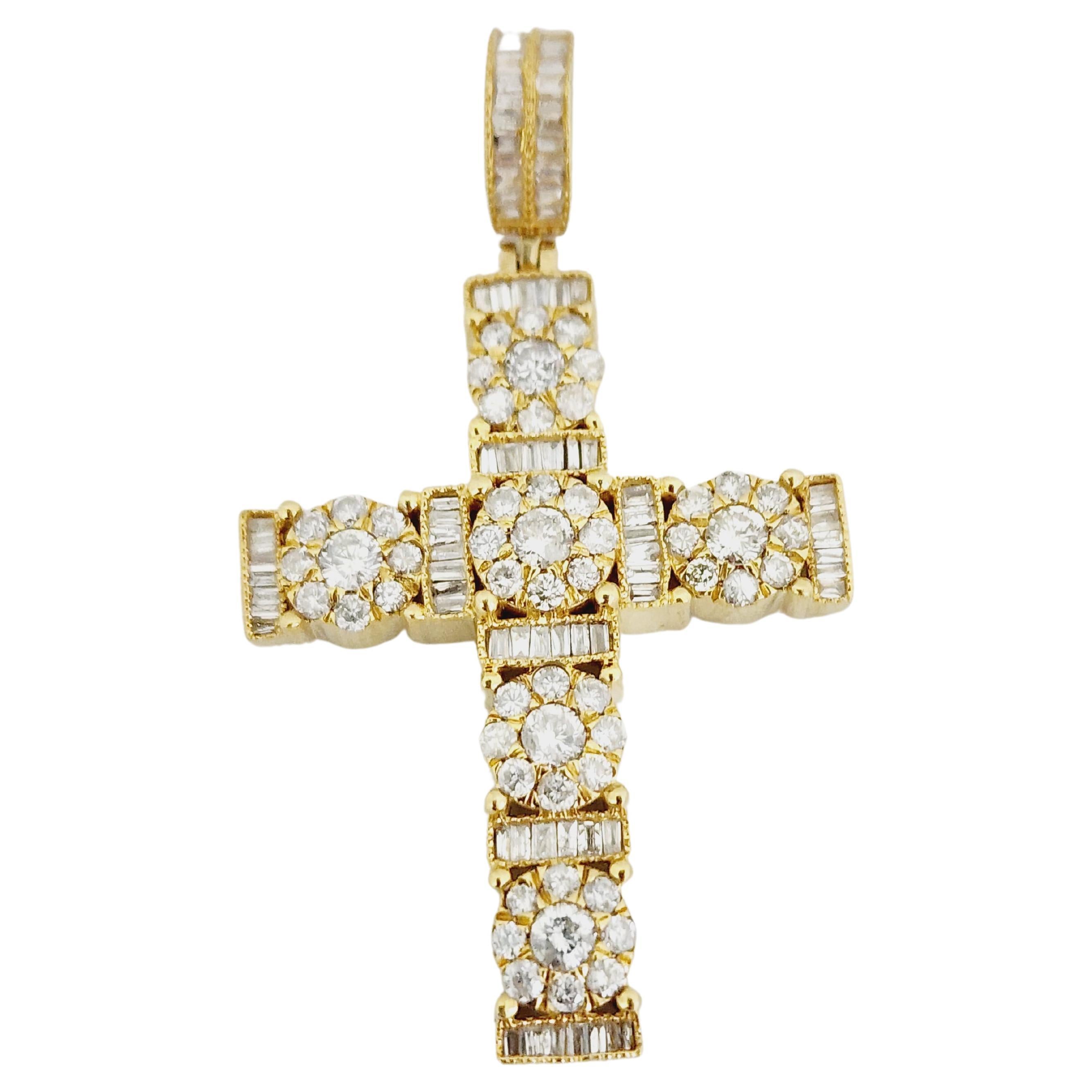 Diamond Cross Pendant in 14 Karat White Gold with 10 Karat Yellow Gold ...