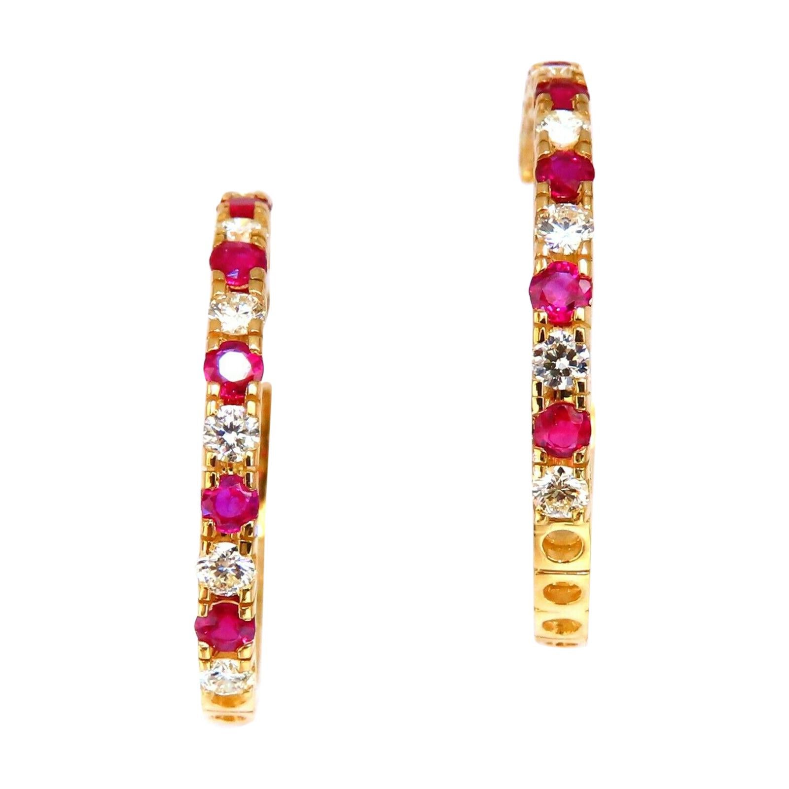 4.58 Carat Natural Red Ruby Diamond Hoop Earrings 14 Karat Gold For ...