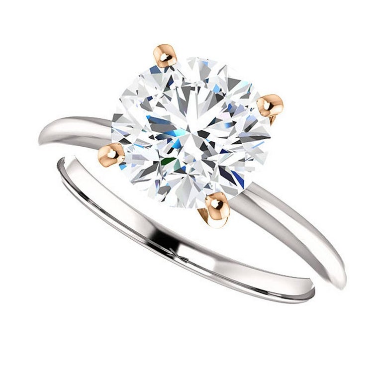 2.10 Carat Round Diamond Platinum Rose Gold Solitaire Engagement Ring ...