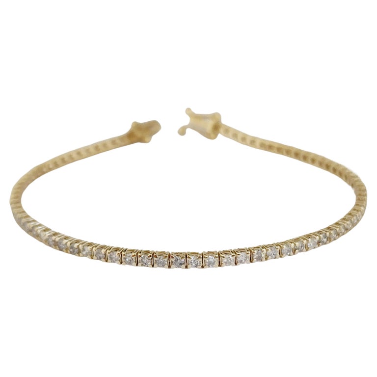 2.10 Carat Tennis Bracelet Round Brilliant Natural Diamond 14 Karat Yellow Gold For Sale at 1stDibs