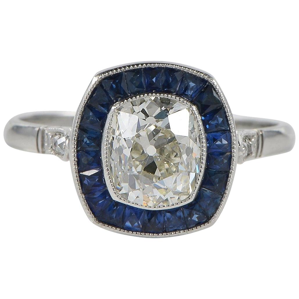 2.10 Cushion Cut Diamond Platinum Target Ring For Sale at 1stDibs | art ...