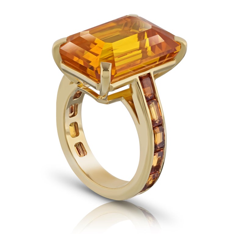 21.05 Carat Emerald Orange Sapphire and Platinum Ring For Sale at 1stDibs