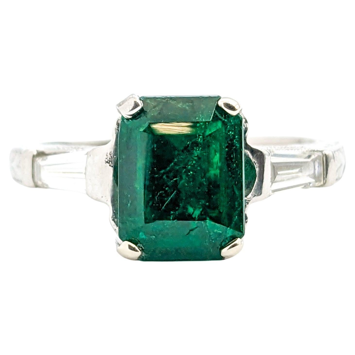 2.11ct Emerald and Diamond Ring In Platinum For Sale at 1stDibs