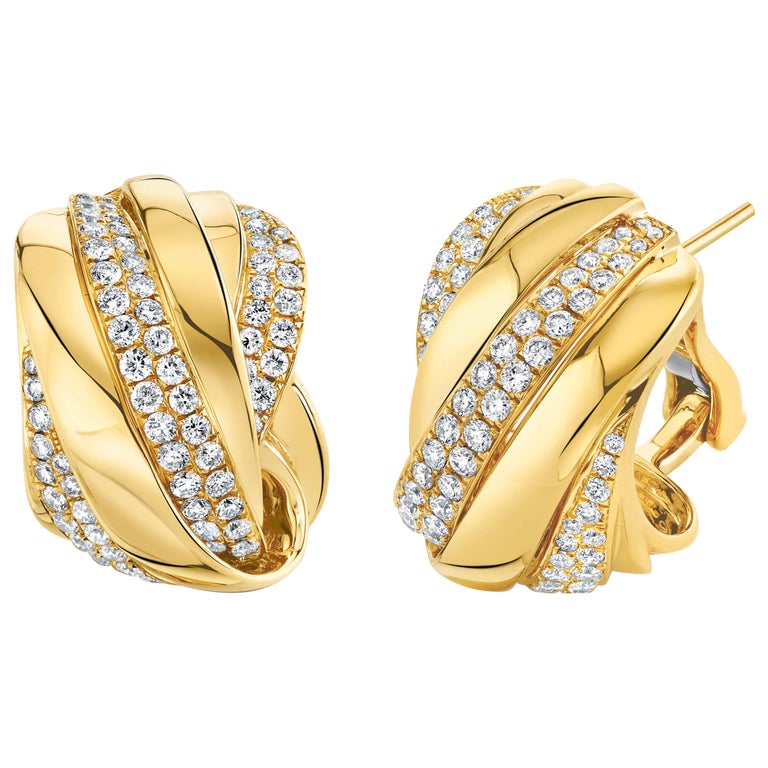 2,13 ct. t.w. Diamant-Diamant-Ohrringe 18k Gelbgold Multi-Row Französisch Clip Curvy Hoop im ...