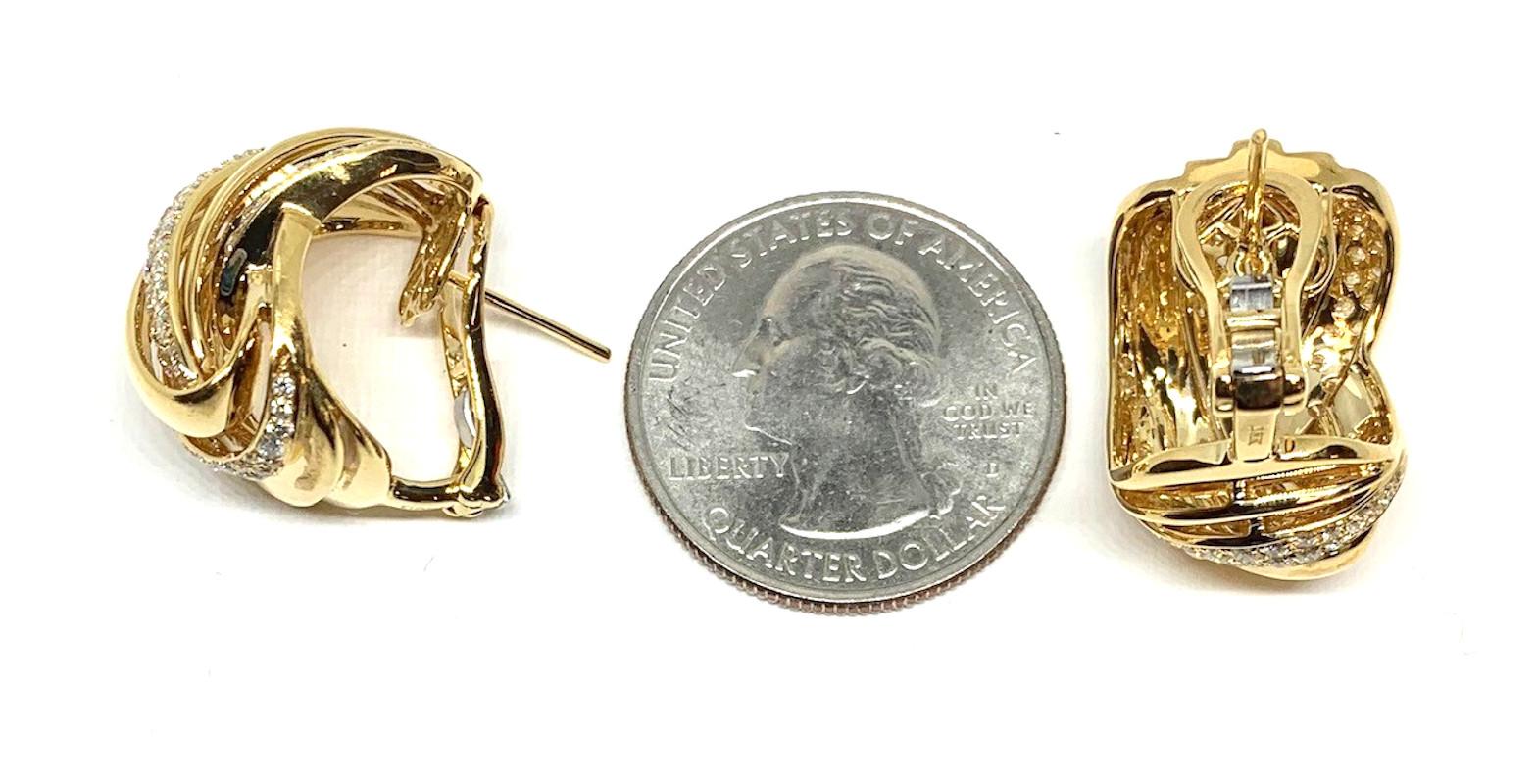 Diamond Swirl French Clip Hoop Earrings in 18K Yellow Gold, 2.13 Carats ...